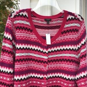 Talbots | Sweaters | Nwt Talbots Raspberry White Black Chevron Pattern ...